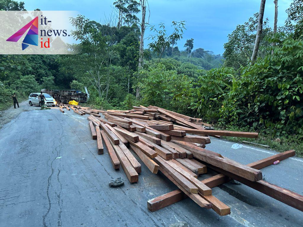 Terbalik, Perjalanan Truk Pengangkut Kayu Ilegal Berhenti di Kelay - IT ...
